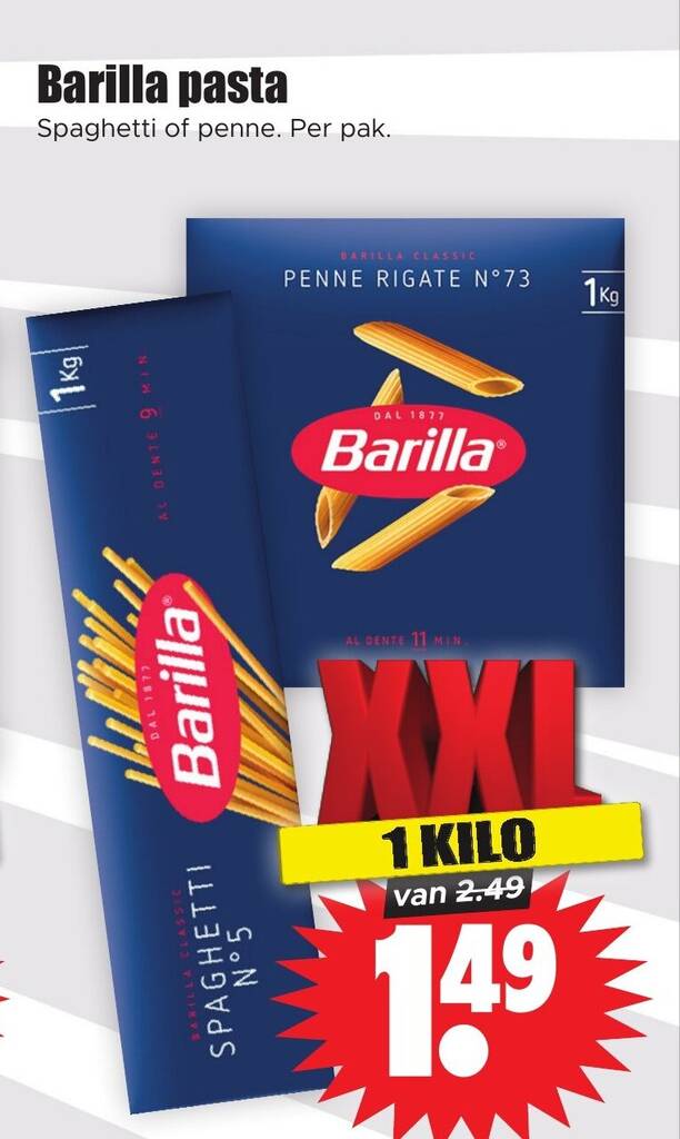 Barilla pasta 1 kilo aanbieding bij Dirk