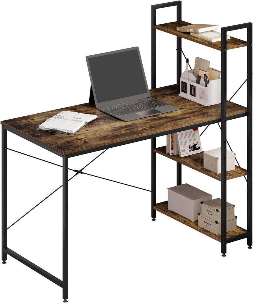 WOLTU Bureautafel met plank, computertafel, pc-tafel, 4 planken aan de ...