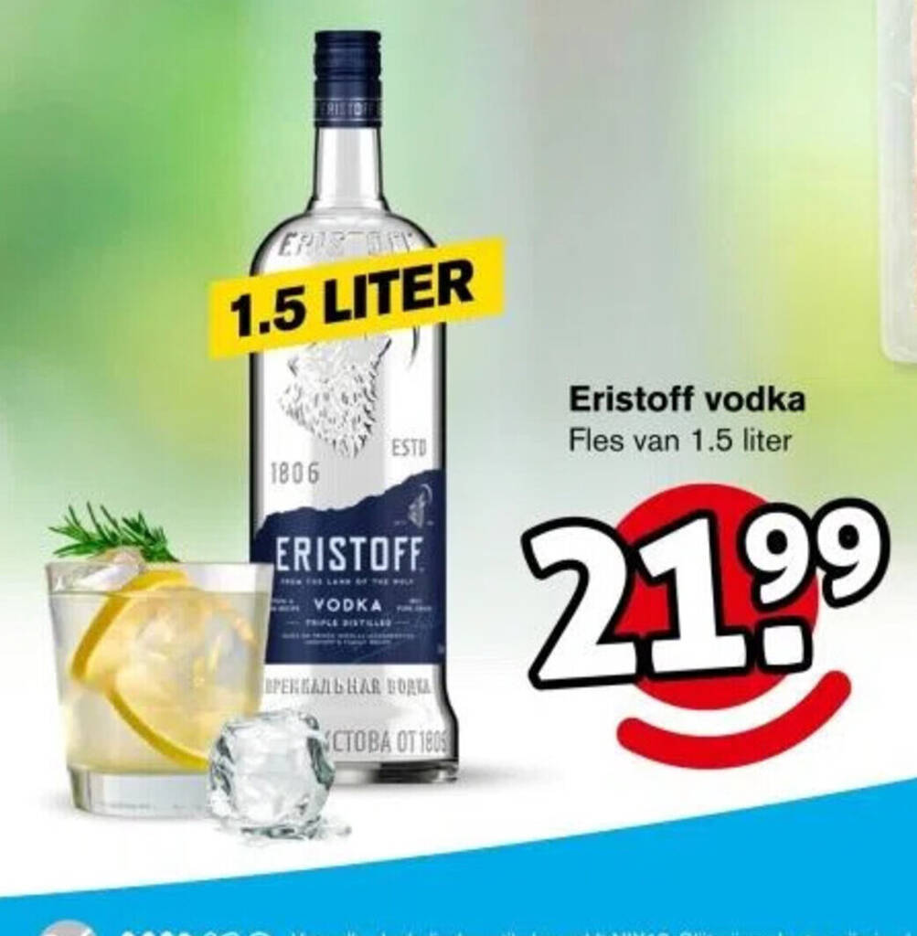Eristoff vodka Fles van 1.5 liter aanbieding bij Hoogvliet