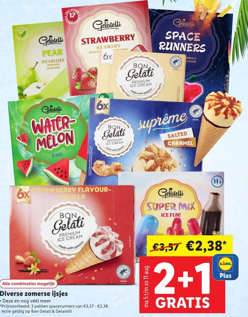Diverse zomerse ijsjes 2+1 GRATIS aanbieding bij Lidl