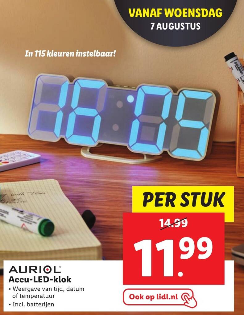 Auriol accu led klok per stuk aanbieding bij Lidl