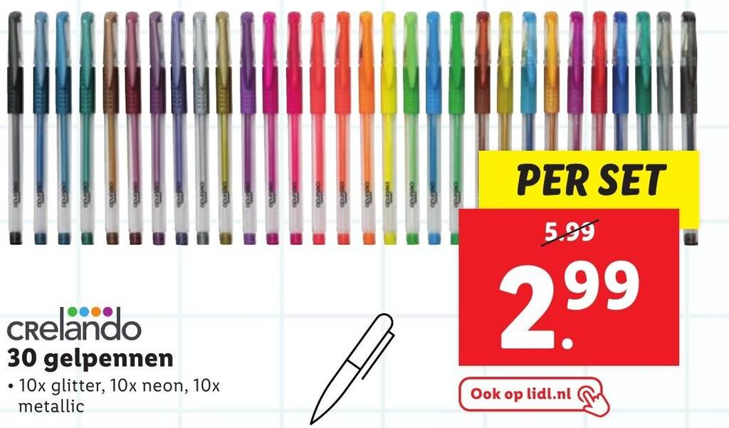Crelando 30 gelpennen per set aanbieding bij Lidl
