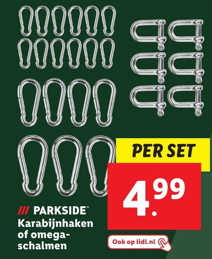 Parkside karabijnhaken of omega schalmen per set aanbieding bij Lidl