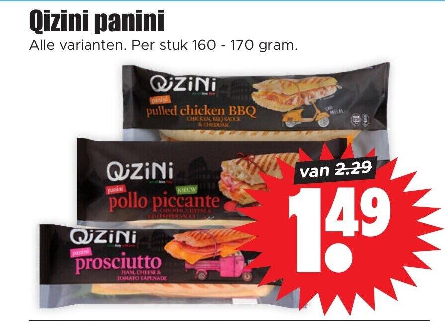 Qizini panini 160-170 gram aanbieding bij Dirk
