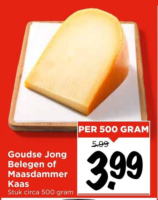 Goudse Jong Belegen of Maasdammer Kaas 500 gram aanbieding bij Vomar ...