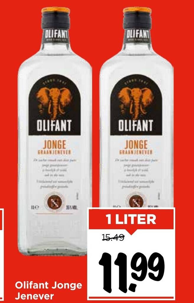 Olifant Jonge Jenever 1 LITER aanbieding bij Vomar Voordeelmarkt