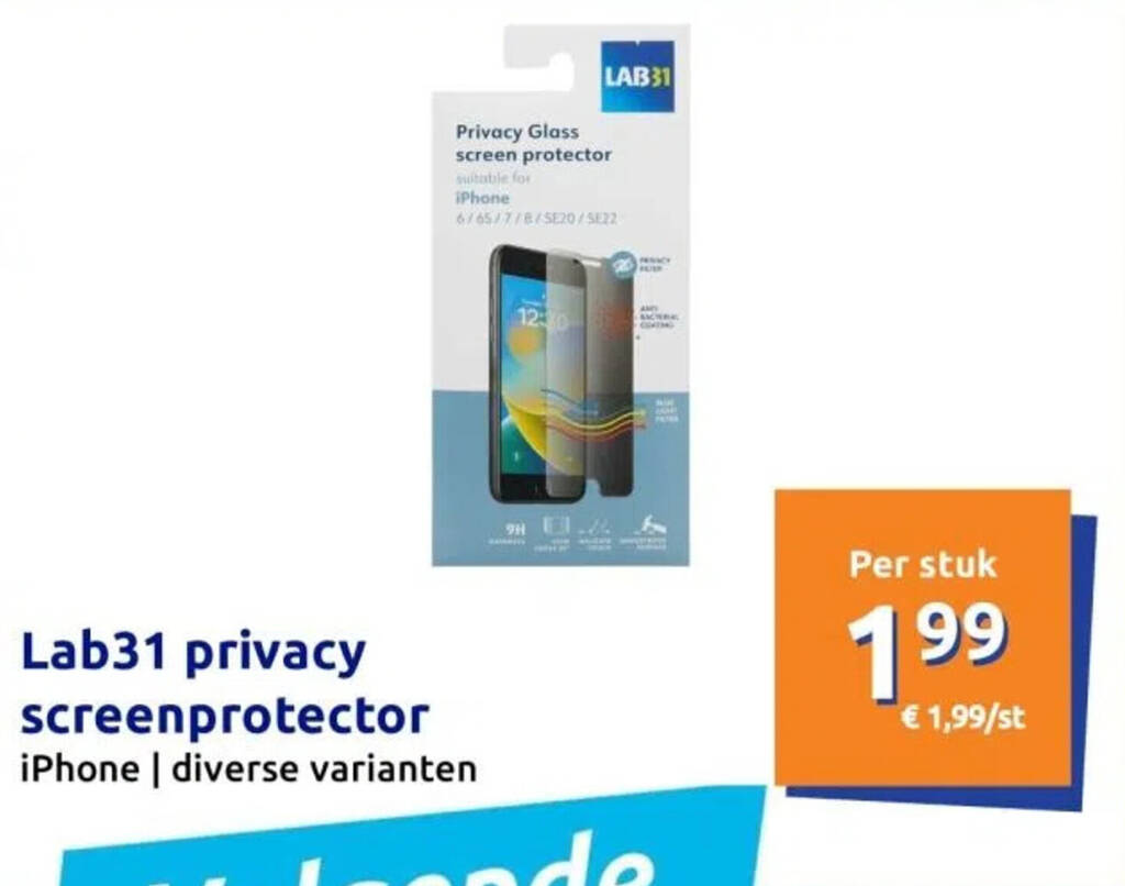 Lab31 privacy screenprotector iPhone aanbieding bij Action