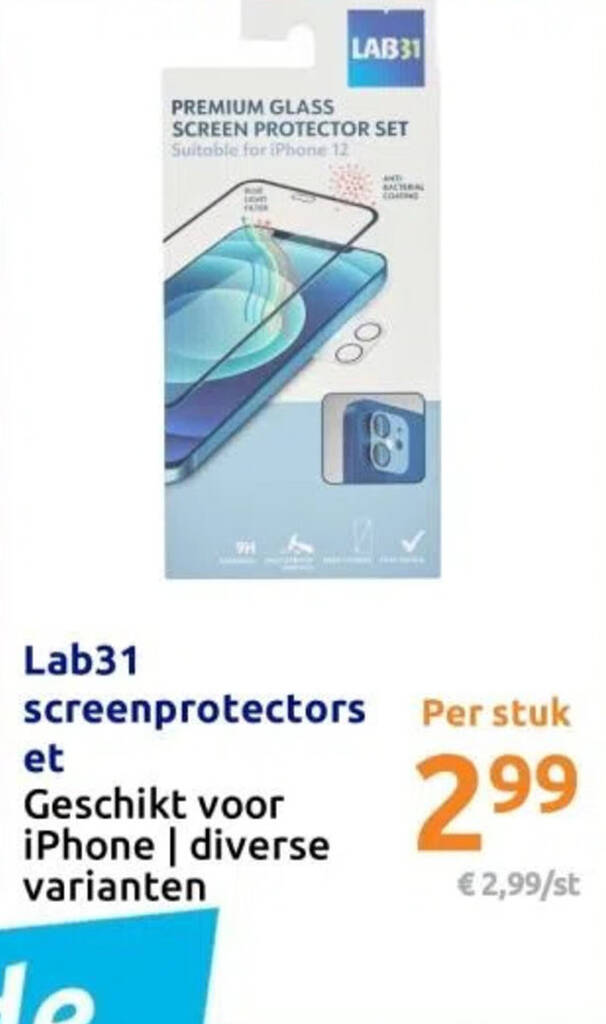 Lab31 screenprotector set aanbieding bij Action