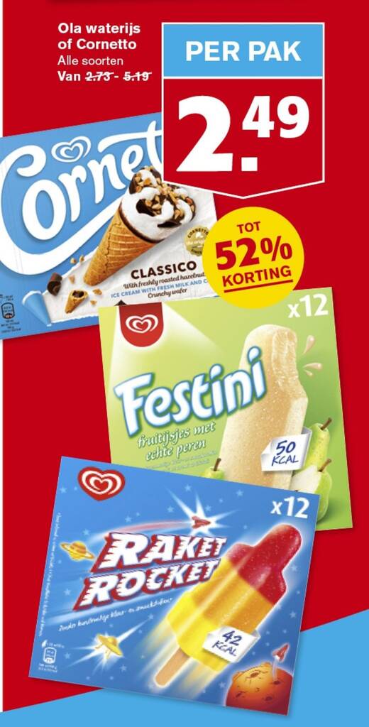 Ola waterijs of Cornetto aanbieding bij Hoogvliet