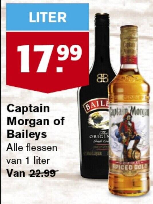 Captain Morgan of Baileys 1 liter aanbieding bij Hoogvliet