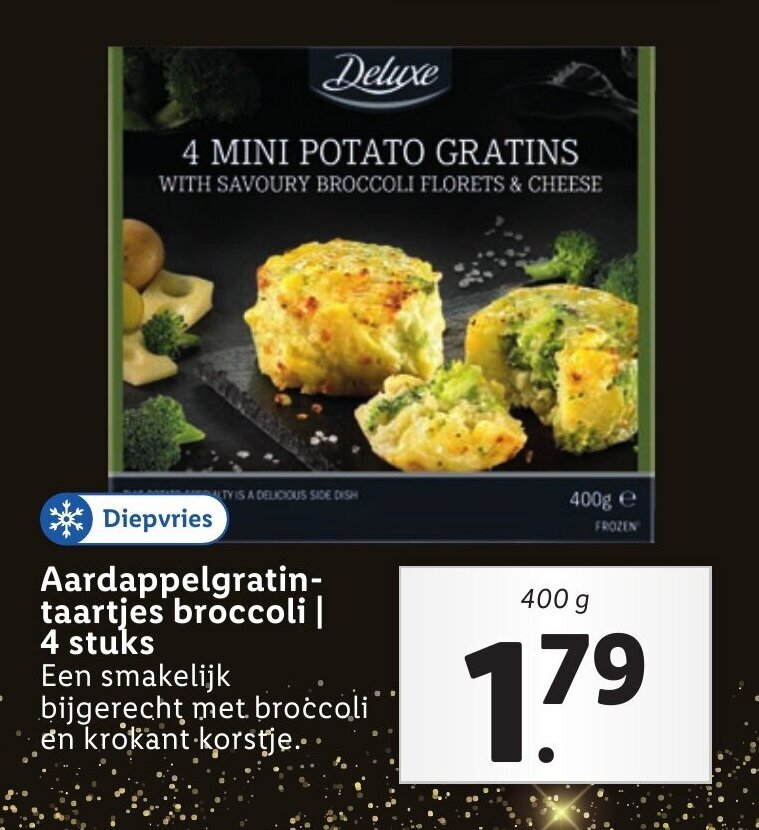 Deluxe Aardappelgratintaartjes broccoli 400g aanbieding bij Lidl