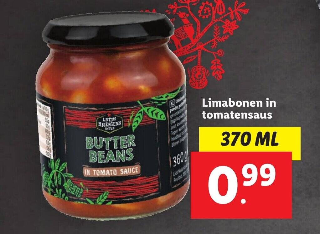 Limabonen in tomatensaus 370 ML aanbieding bij Lidl