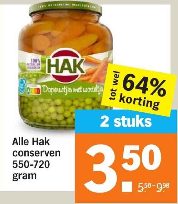 Alle hak conserven 550 - 720 gram aanbieding bij Albert Heijn