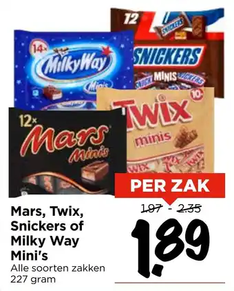 Mars twix snickers of milky way minis aanbieding bij Vomar Voordeelmarkt