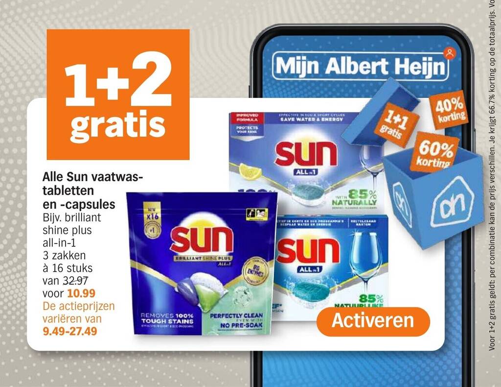 Alle Sun vaatwas tabletten en capsules 1+2 gratis aanbieding bij Albert ...