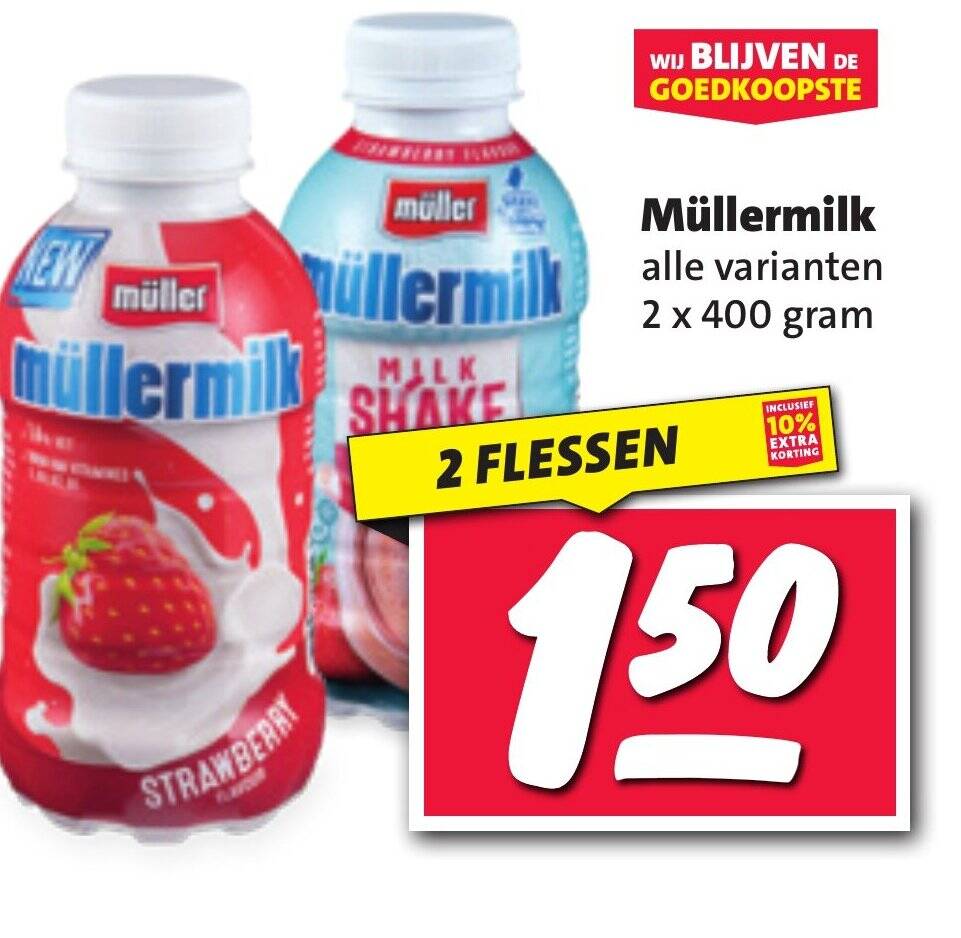 Müllermilk 2 x 400 gram aanbieding bij Nettorama