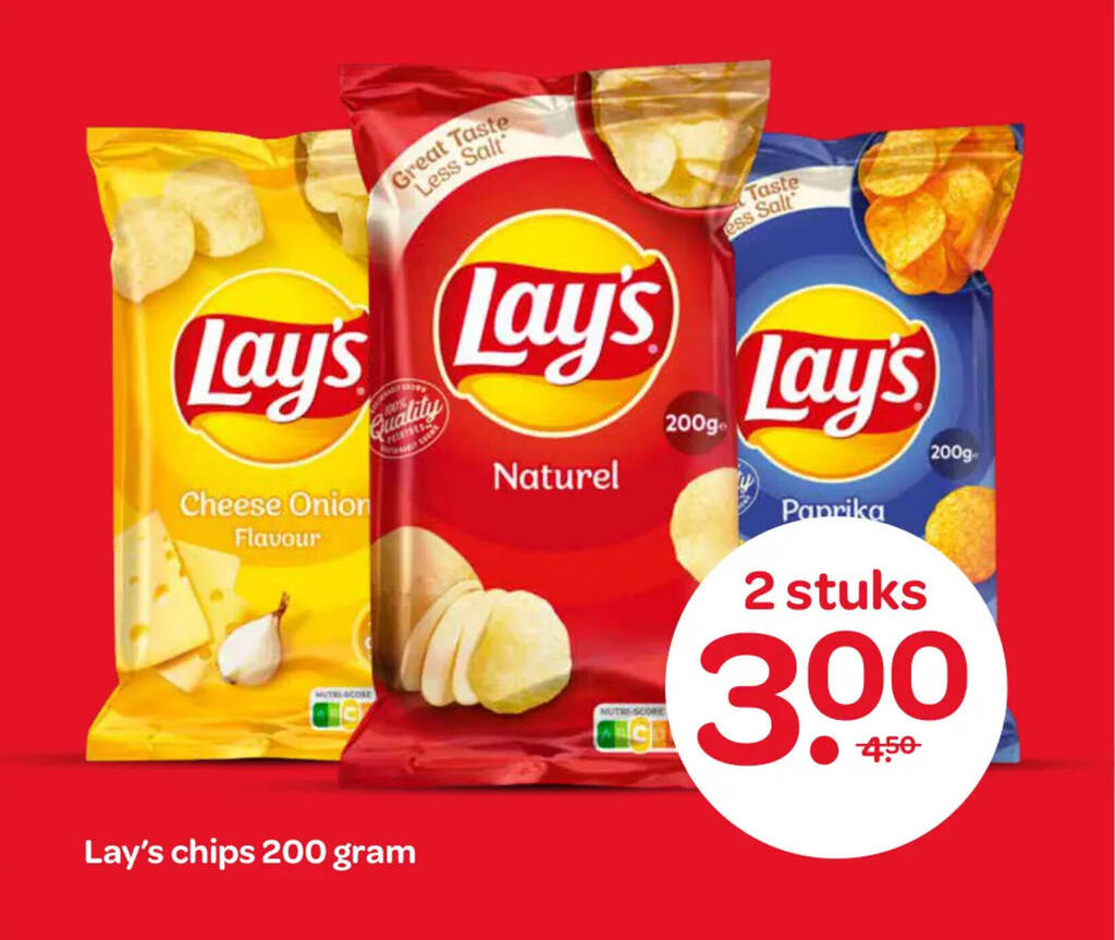 Lays chips 200 gram aanbieding bij Spar