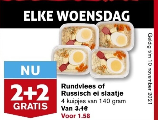 Rundvlees of Russisch ei slaatje 140 gram aanbieding bij Hoogvliet