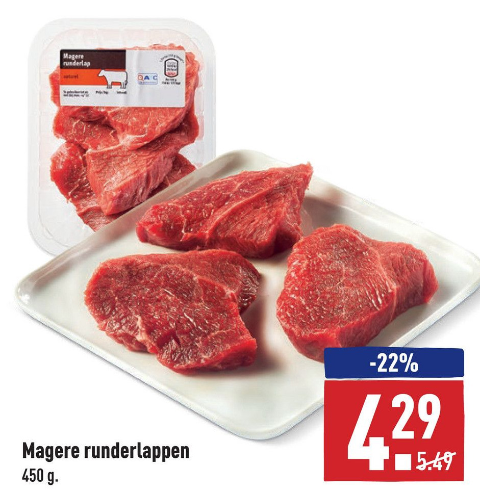 Magere runderlappen 450 g. aanbieding bij ALDI