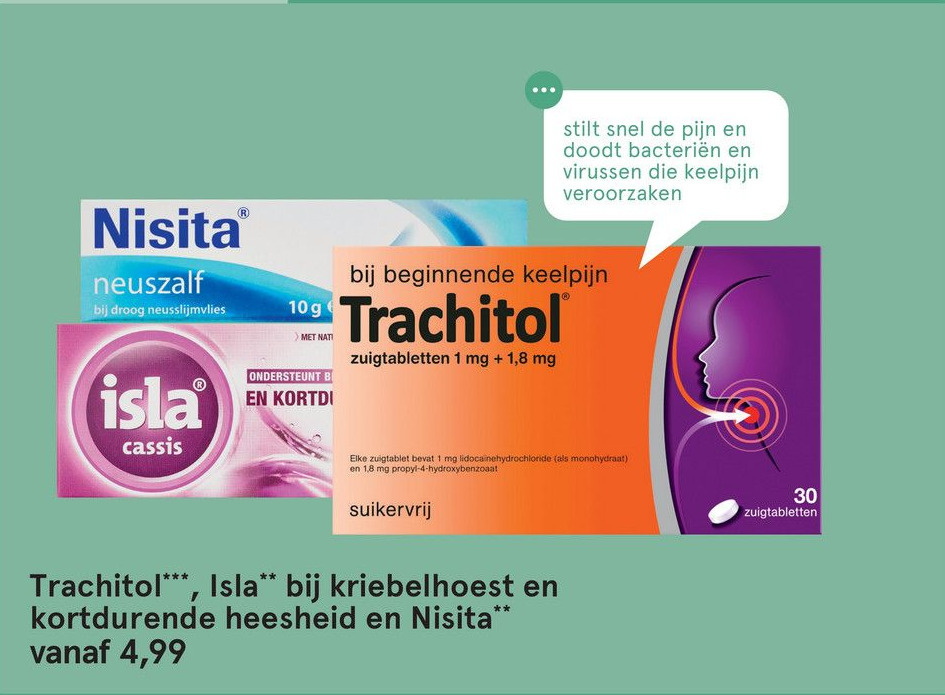 Trachitol, Isla bij kriebelhoest en kortdurende heesheid en Nisita ...