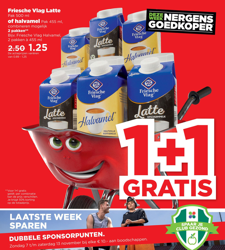 Friesche Vlag Latte of halvamel 1+1 gratis aanbieding bij PLUS