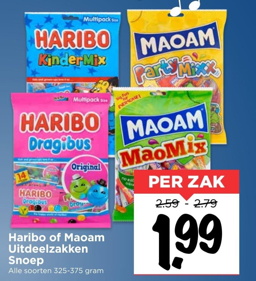 Haribo of Maoam Uitdeelzakken Snoep 325-375 gram aanbieding bij Vomar