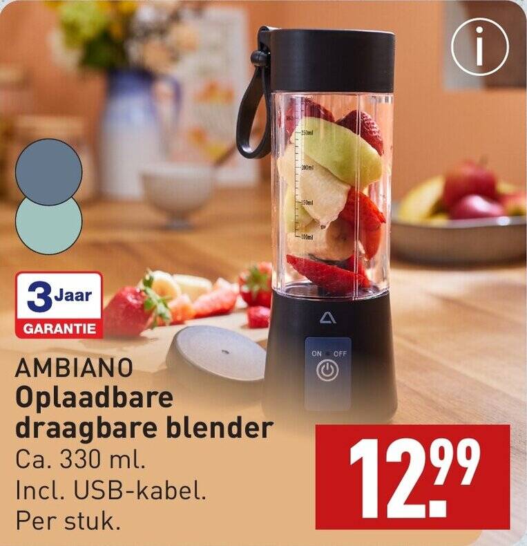 AMBIANO Oplaadbare draagbare blender 330ml aanbieding bij ALDI