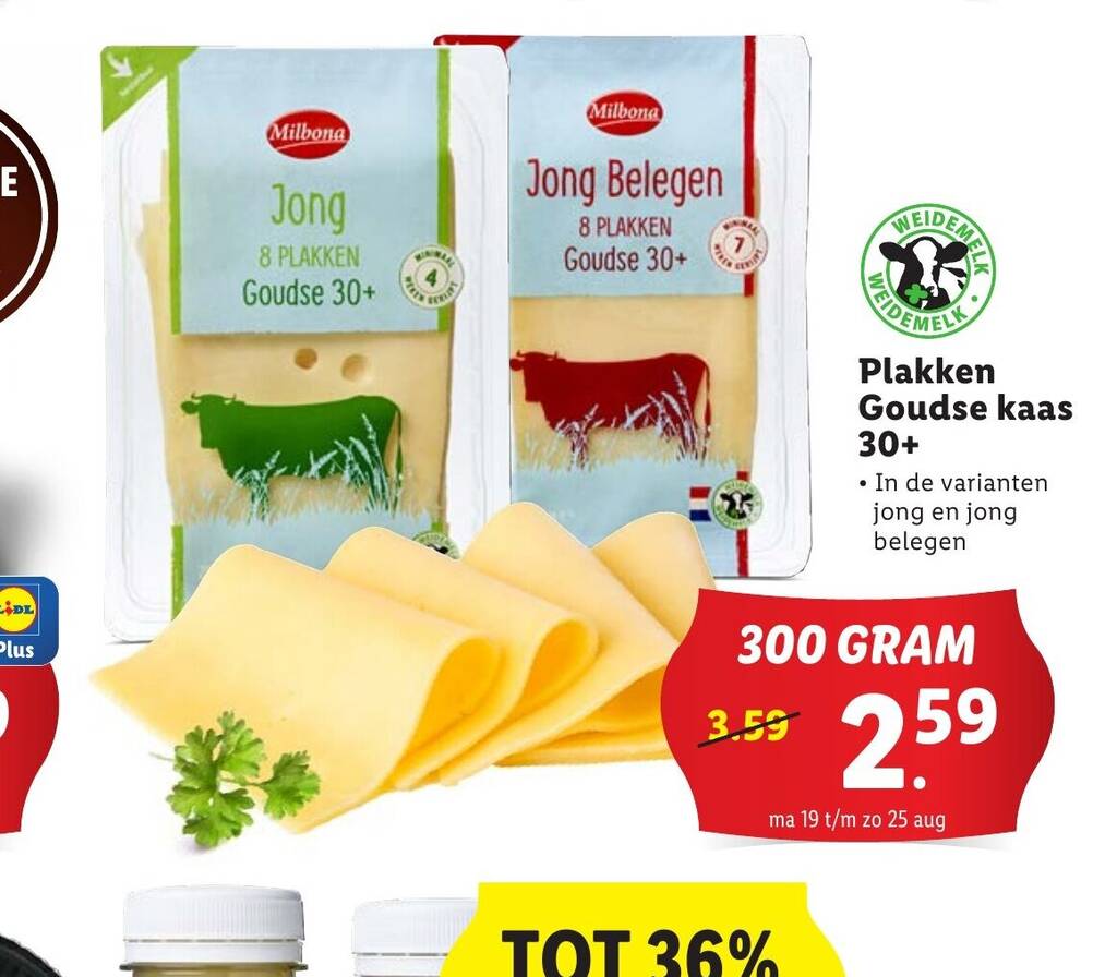 Plakken Goudse kaas 30+ 300 GRAM aanbieding bij Lidl