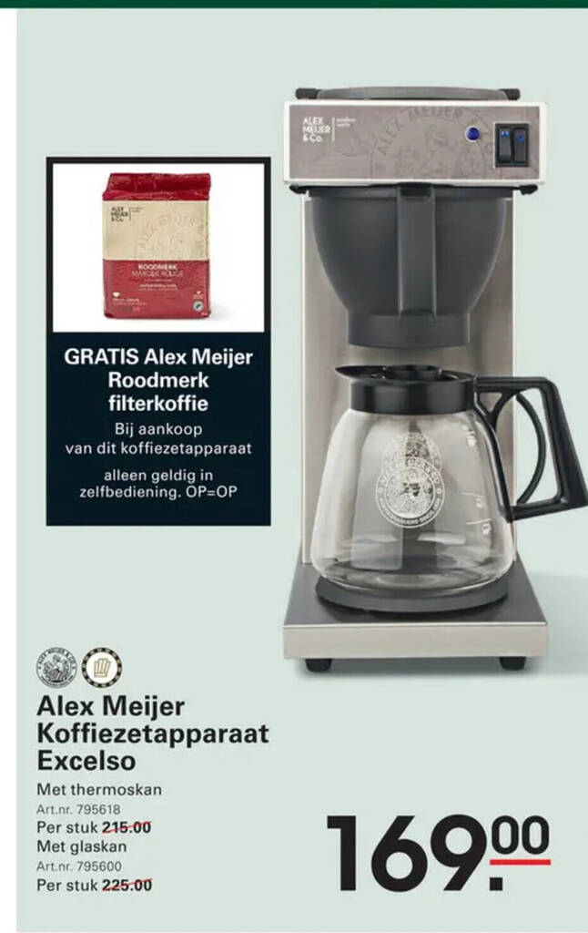 Alex Meijer Koffiezetapparaat Excelso T aanbieding bij Sligro