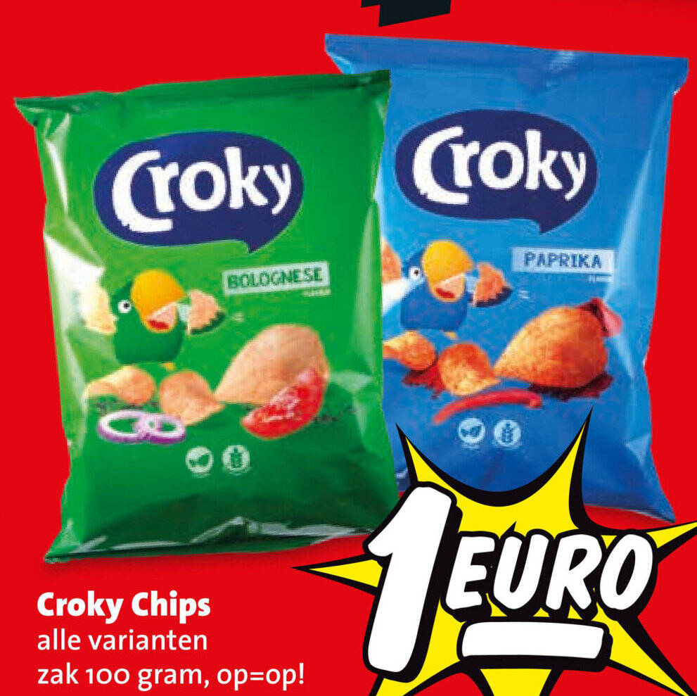 Croky Chips alle varianten zak 100 gram aanbieding bij Boni