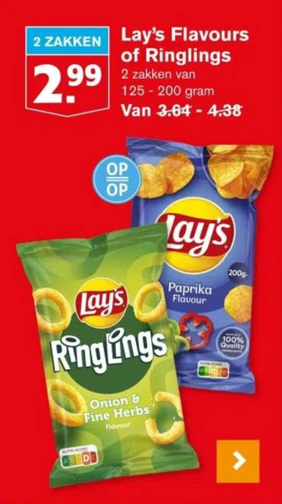 Lays flavours of ringlings aanbieding bij Hoogvliet