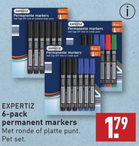 EXPERTIZ 6-pack permanent markers Per set aanbieding bij ALDI