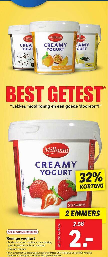 Milbona Romige Yoghurt 32% Korting aanbieding bij Lidl
