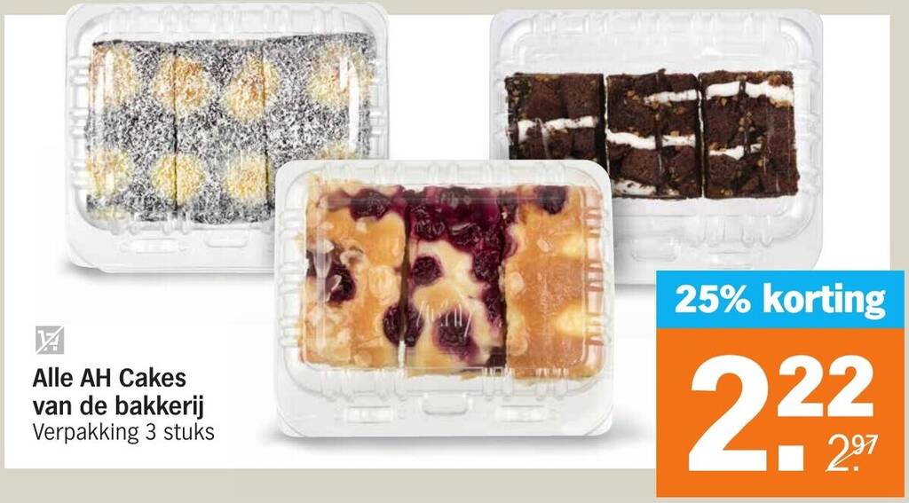 Alle cakes van de bakkerij 3 stuk aanbieding bij Albert Heijn