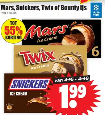 Mars. Snickers. Twix of Bounty iis aanbieding bij Dirk