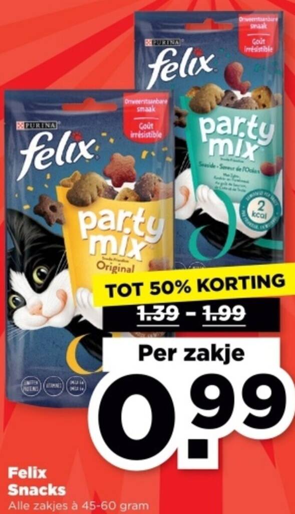 Felix Snacks 45-60 gram aanbieding bij PLUS