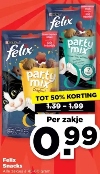 Felix Snacks 45-60 gram aanbieding bij PLUS