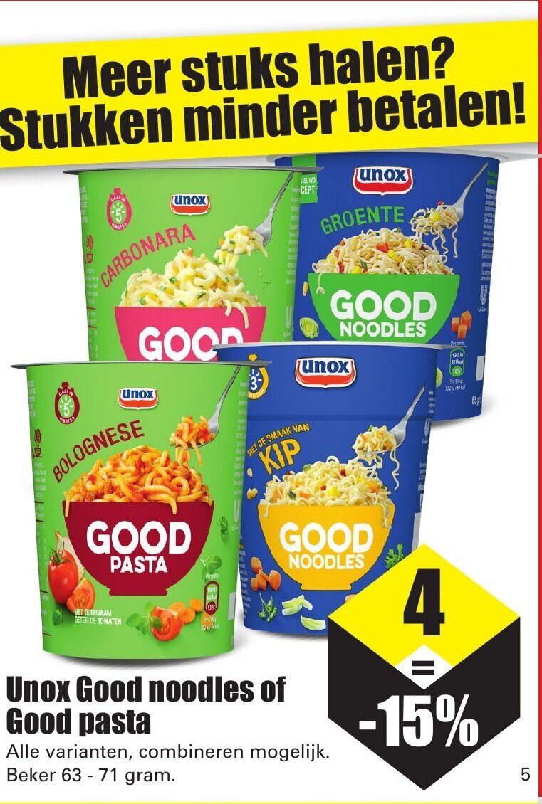 Unox Good noodles of Good pasta 63-71 gram aanbieding bij Dirk