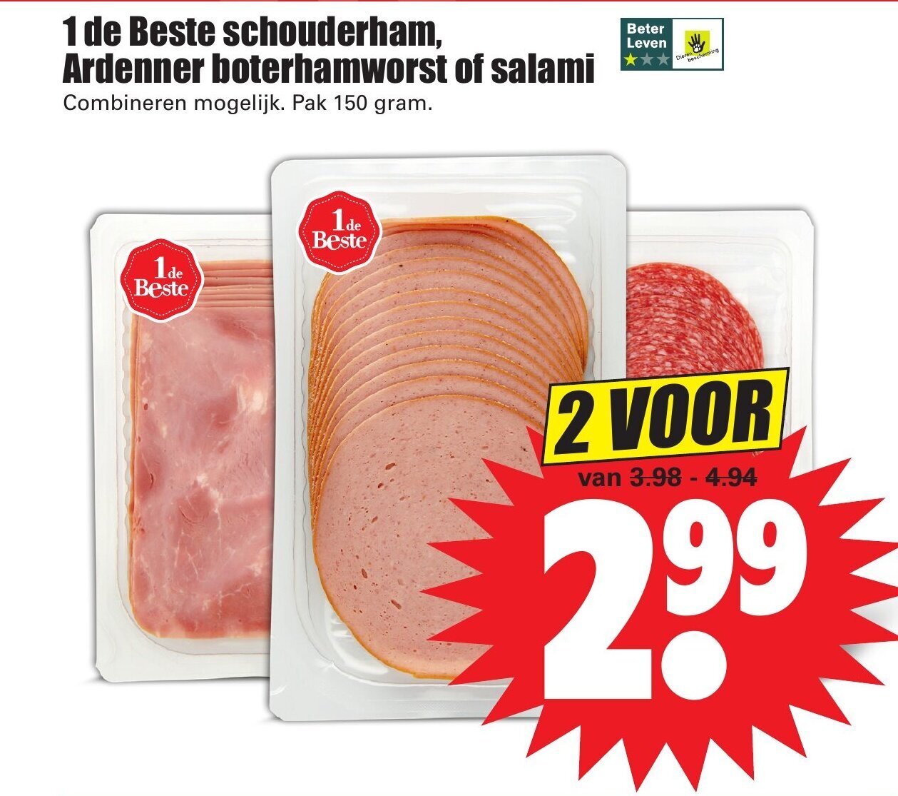 Schouderham, Ardenner boterhamworst of salami 150 gram aanbieding bij Dirk