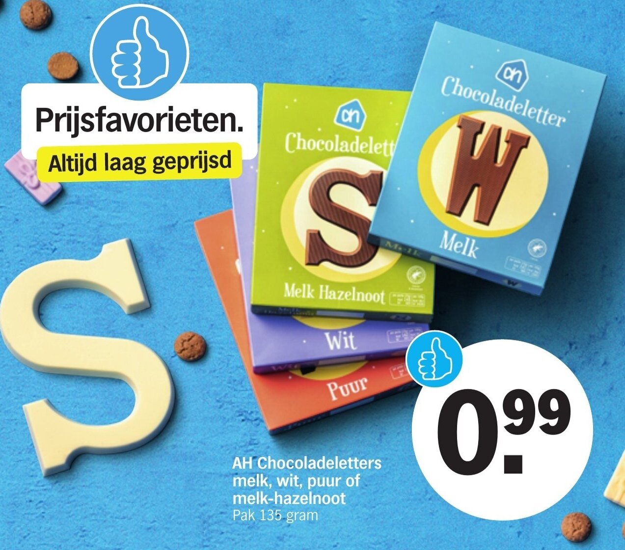 Chocoladeletters melk, wit, puur of melk-hazelnoot 135 gram aanbieding ...