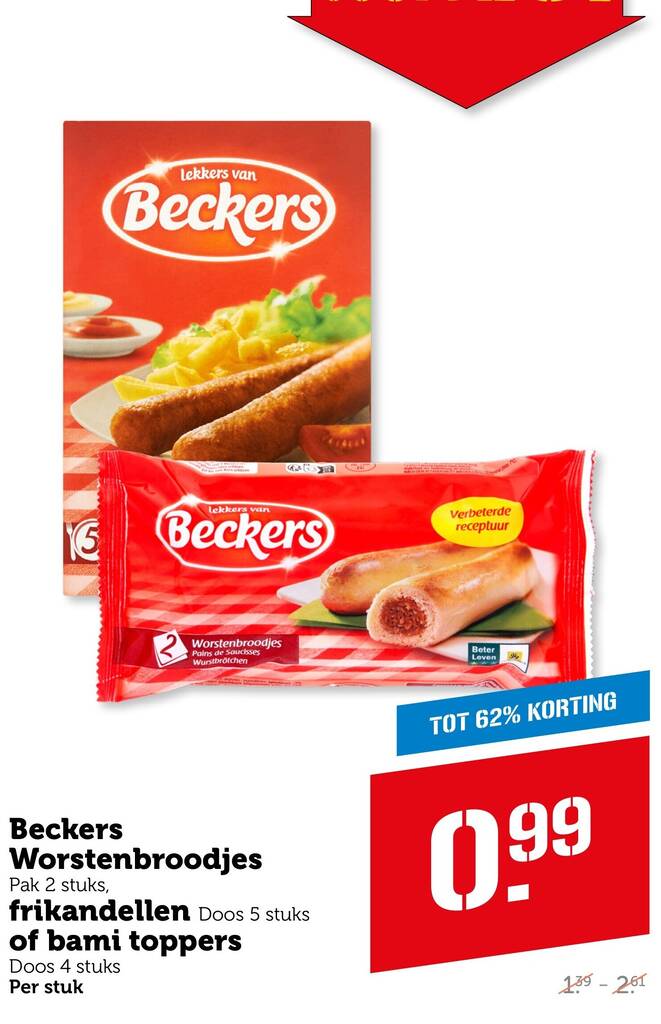 Beckers Worstenbroodjes, frikandellen of bami toppers aanbieding bij Coop
