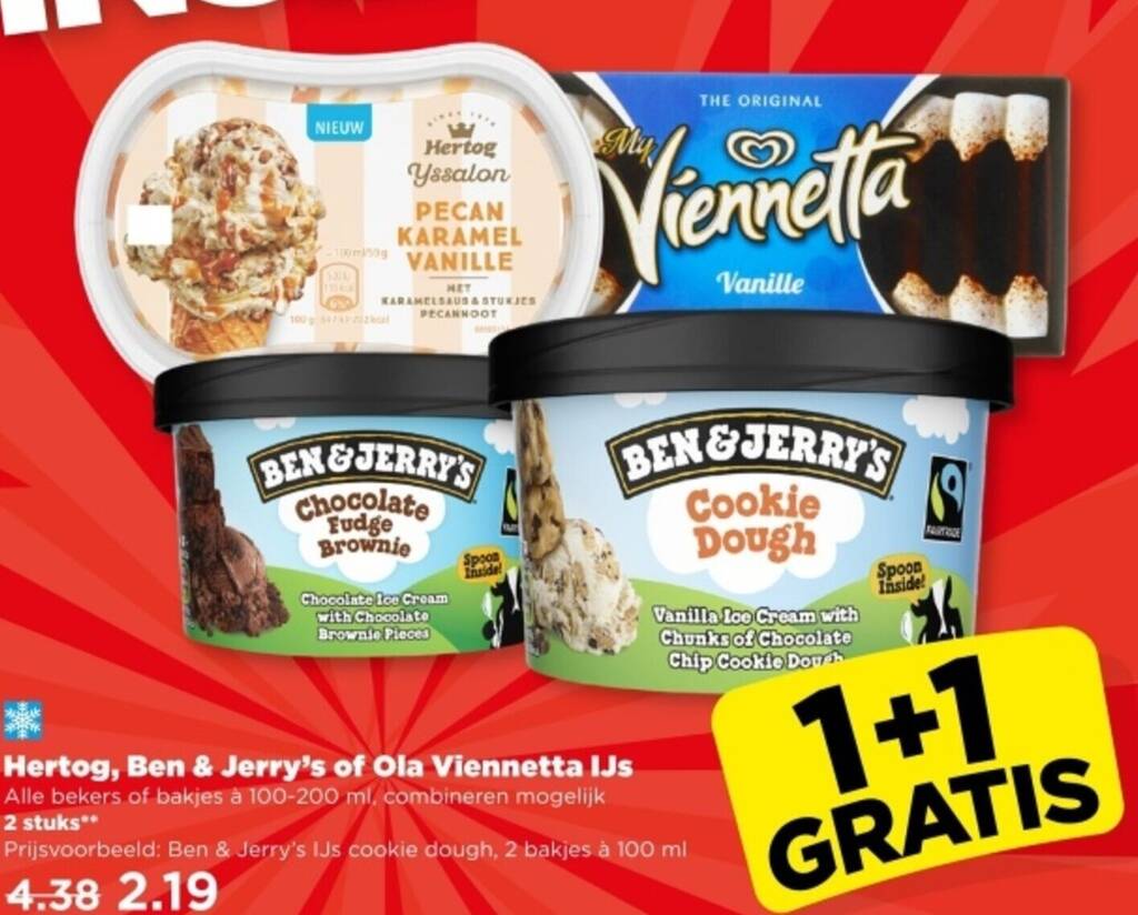 Hertog, Ben & Jerry's of Ola Viennetta IJs 100-200 ml 1+1 GRATIS ...