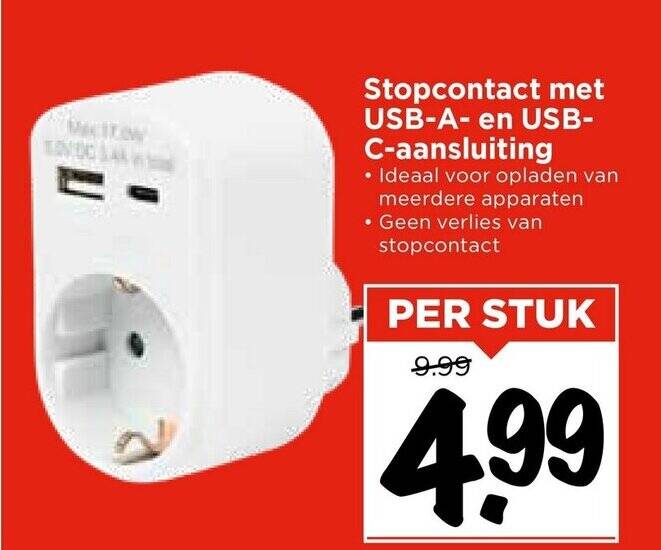 Stopcontact met usb a en usb c aansluiting aanbieding bij Vomar ...