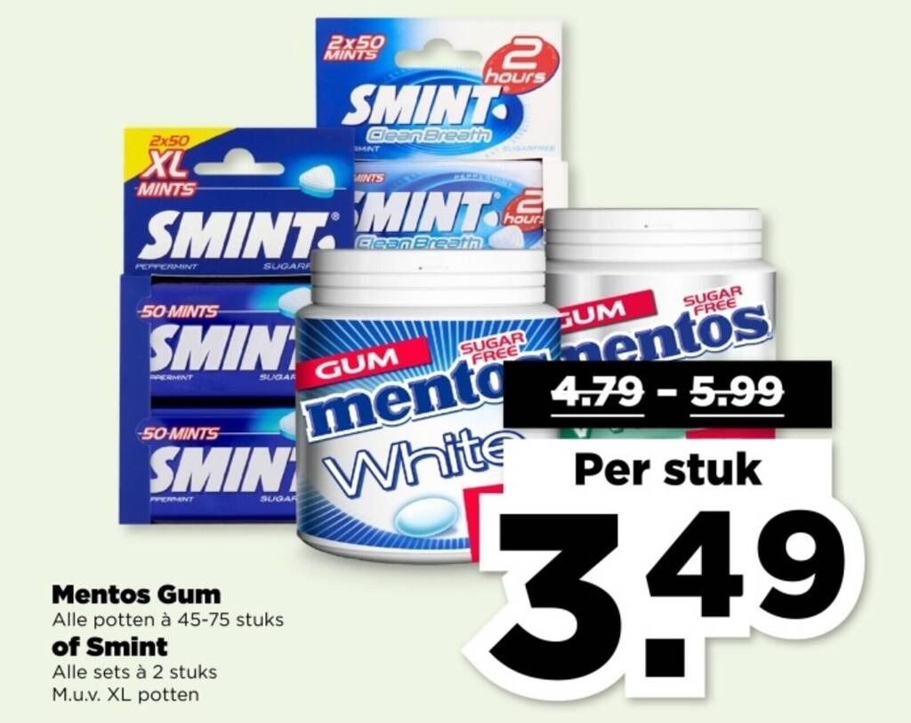 Mentos Gum of Smint Per stuk aanbieding bij PLUS