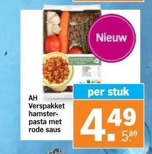 AH Verspakket hamster- pasta met rode saus aanbieding bij Albert Heijn