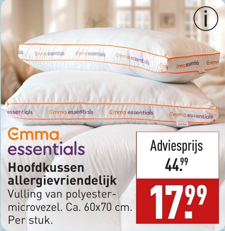 Emma essentials Hoofdkussen allergievriendelijk 60 x 70 cm aanbieding ...