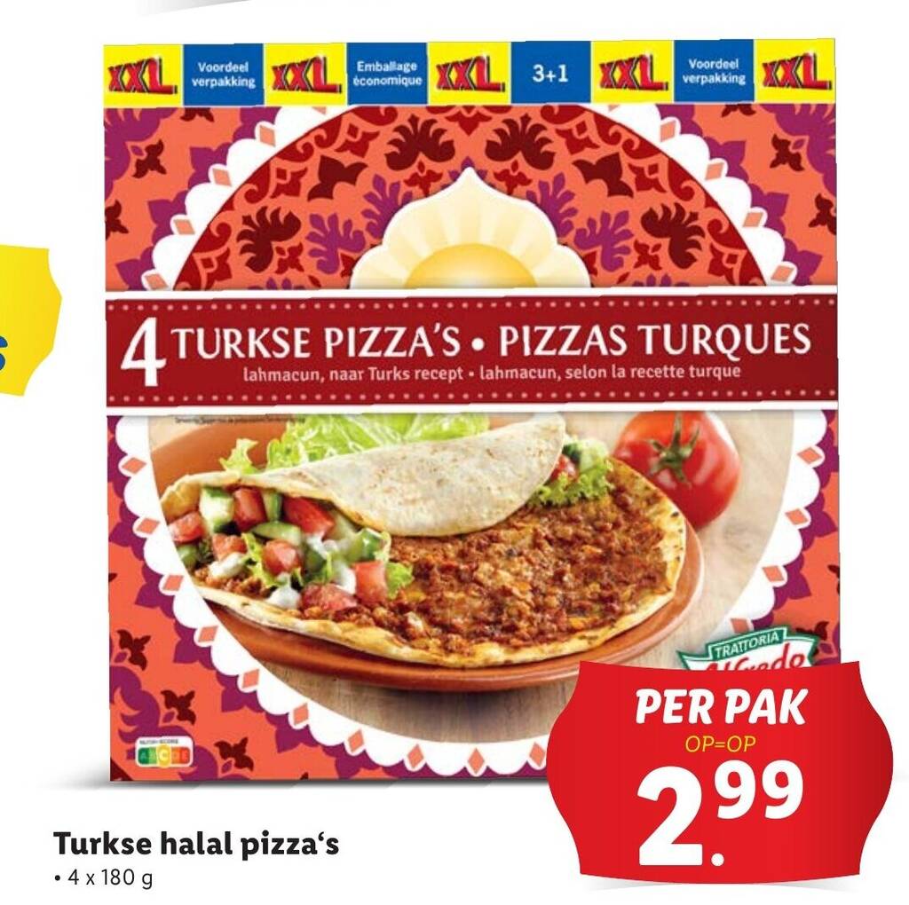 Turkse halal pizza's 180 g aanbieding bij Lidl