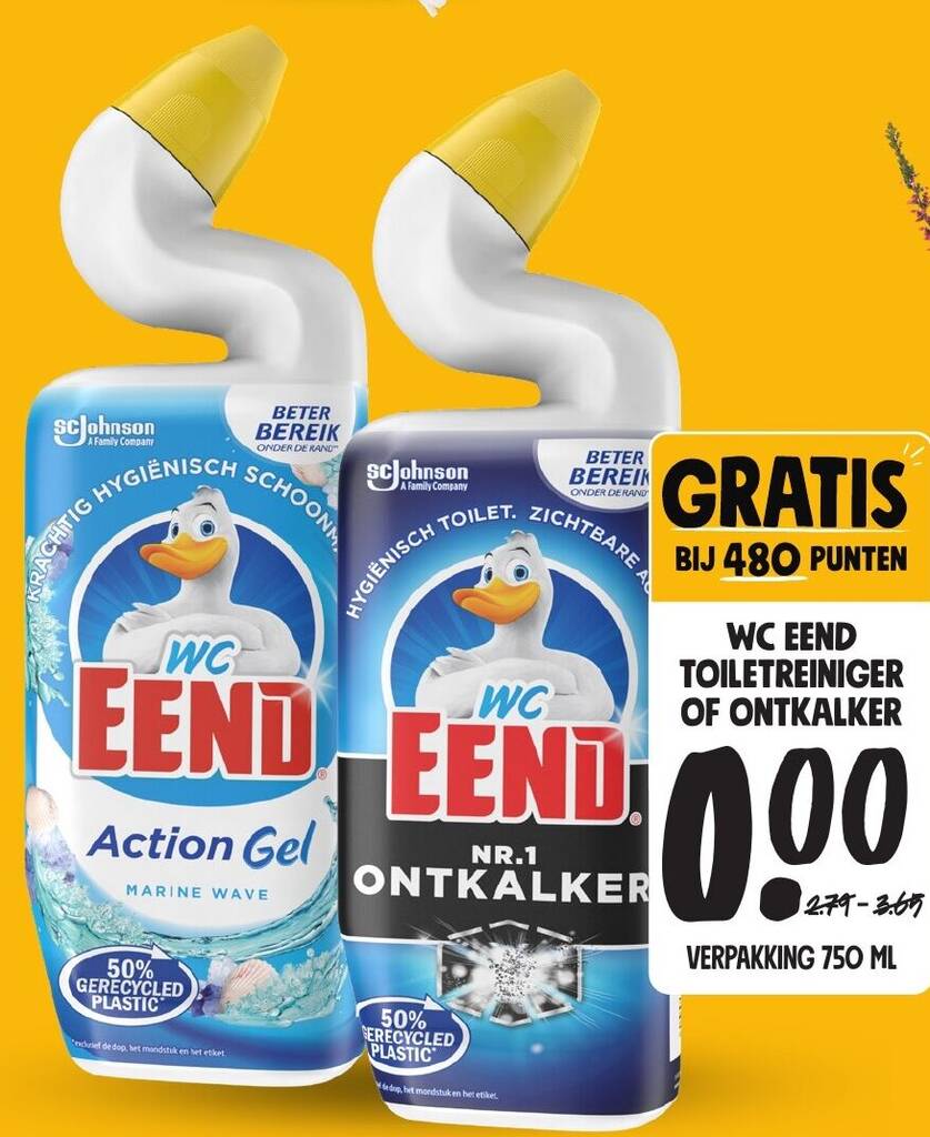 Wc eend toiletreiniger of ontkalker 750 ml GRATIS aanbieding bij Jumbo