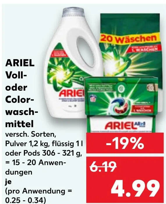 ARIEL Voll- oder Color- wasch mittel aanbieding bij Kaufland DE