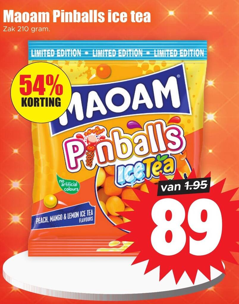 Maoam Pinballs ice tea 210 gram aanbieding bij Dirk